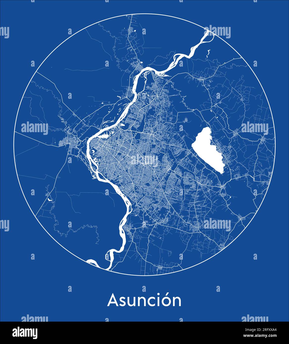 City Map Asuncion Paraguay South America blue print round Circle vector ...