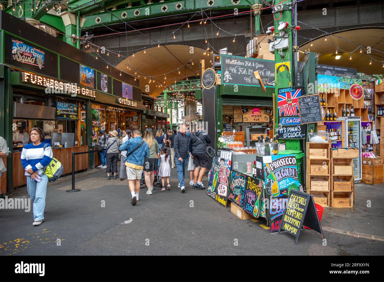 London, UK - July 18, 2023: Views inside London's famous Borough Market ...