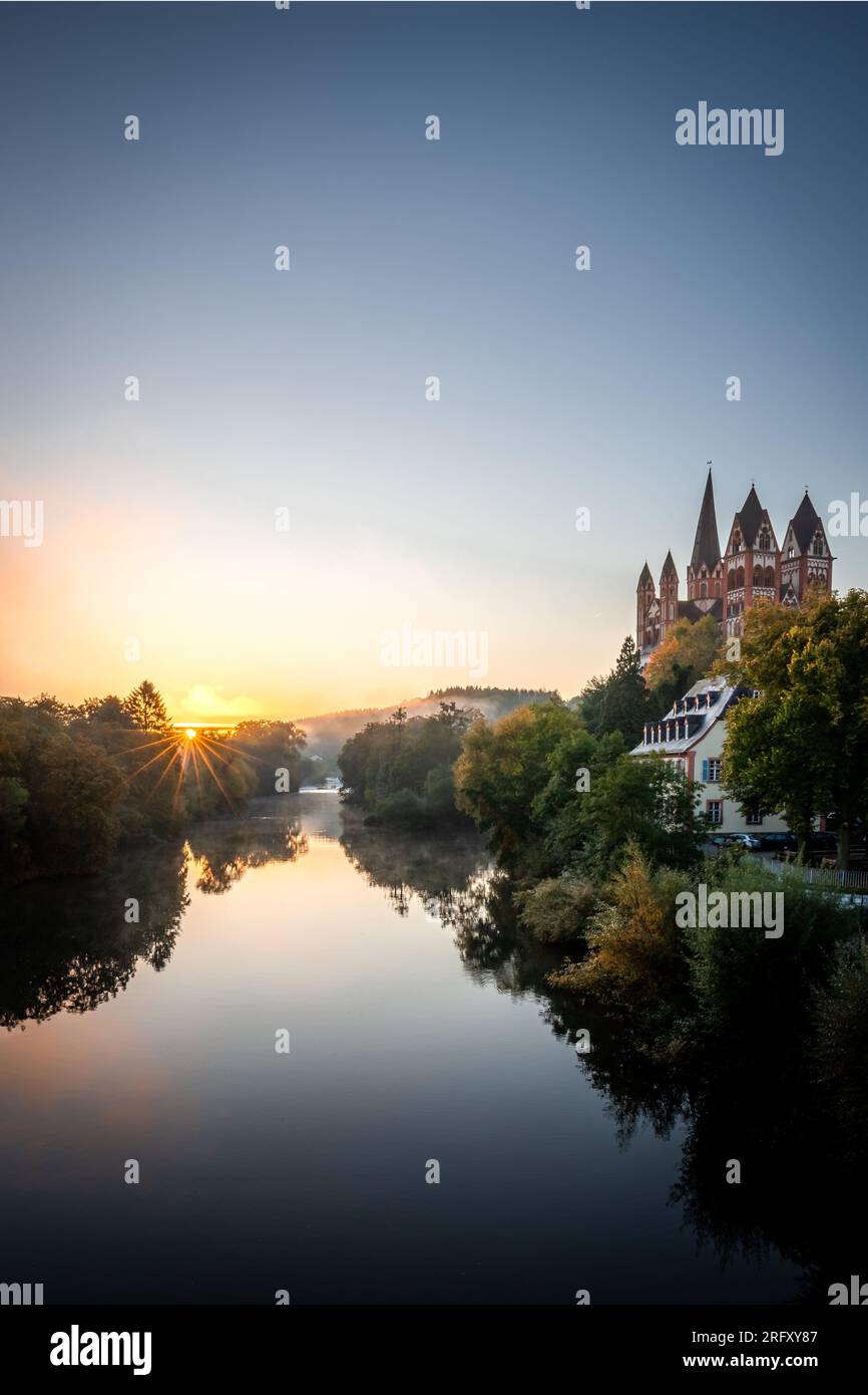 The cathedral in Limburg Germany. nice view over an old bridge with ...