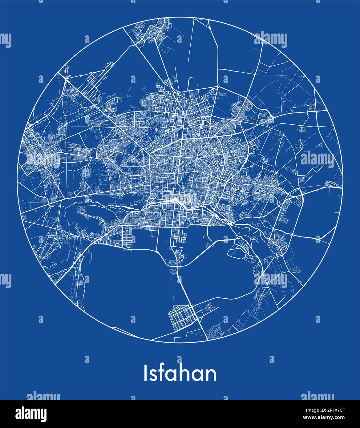 City Map Isfahan Iran Asia blue print round Circle vector illustration ...