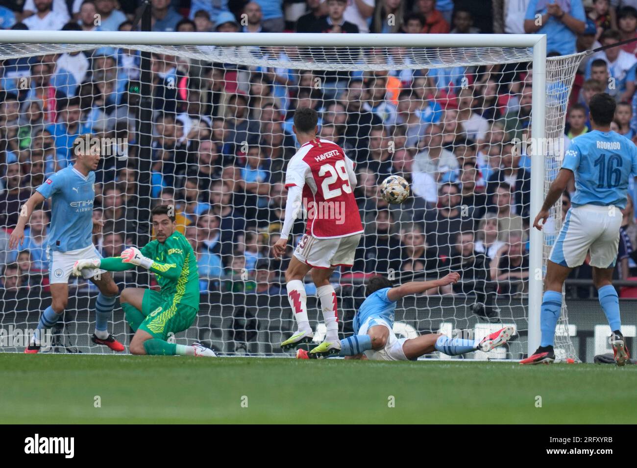 Arsenal's Kai Havertz, centre, makes an attempt to score during the ...