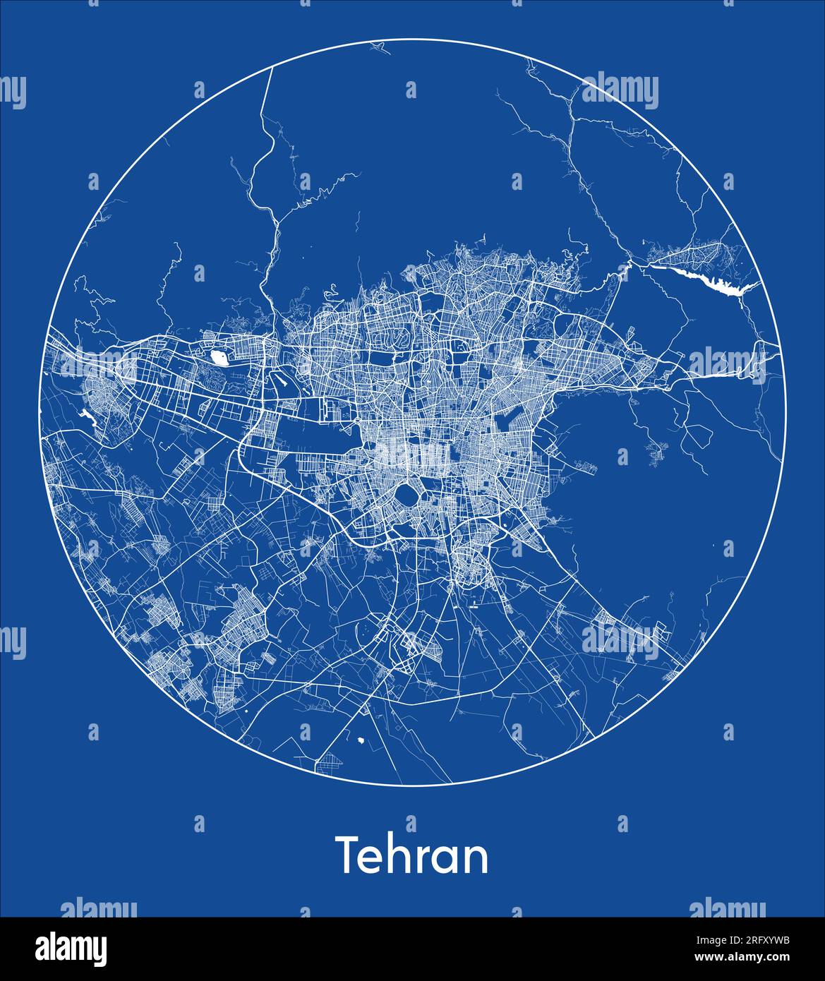 City Map Tehran Iran Asia blue print round Circle vector illustration ...