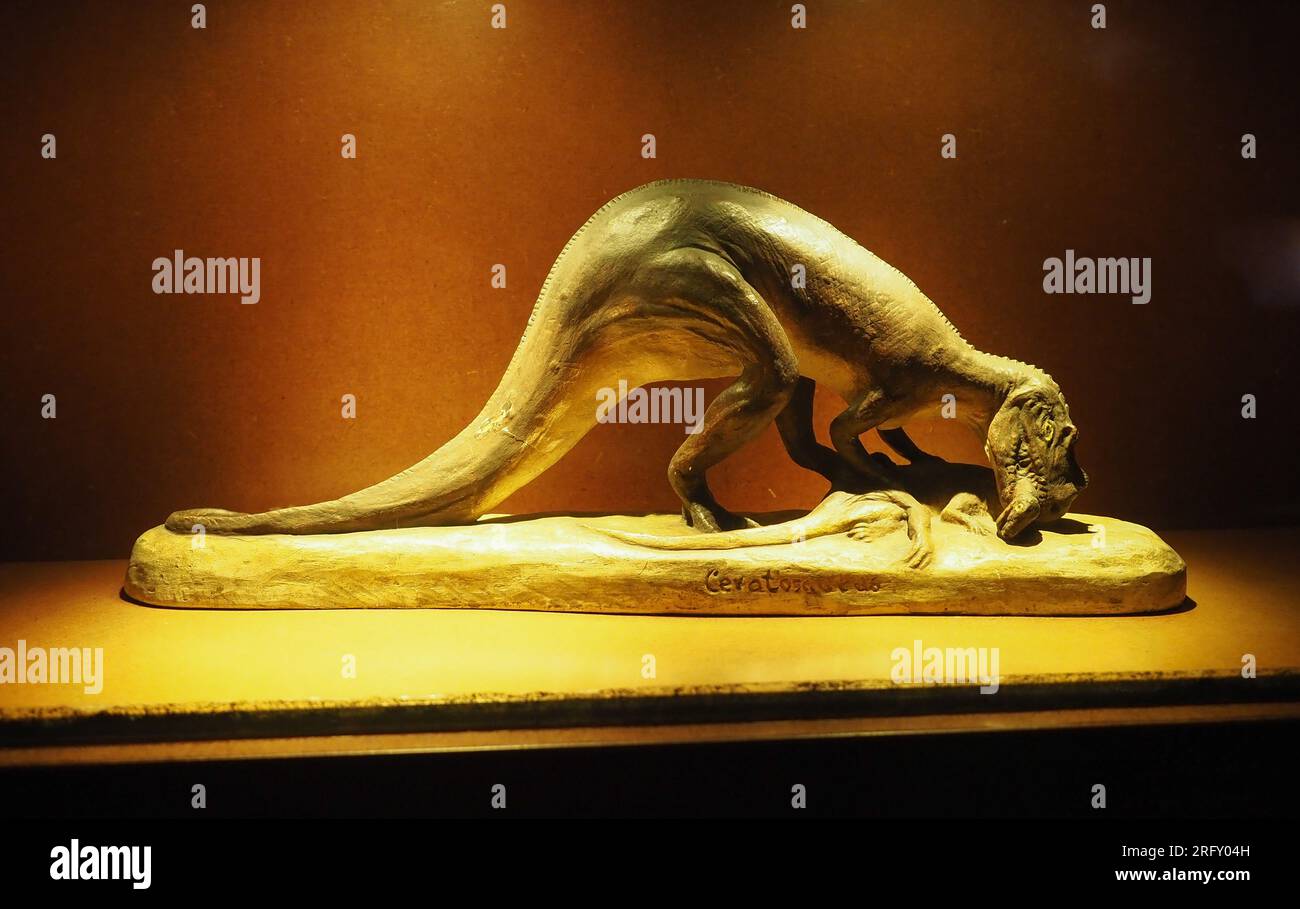 LONDON, UK - JUNE 09, 2023: Ceratosaurus dinosaur scale model at the ...