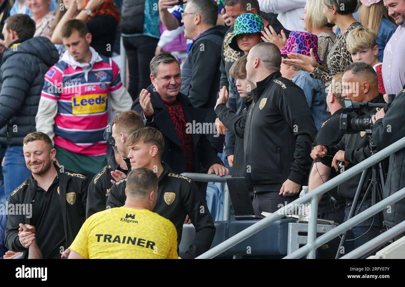 Leigh Leopards owner Derek Beaumont celebrates his side's win over ...
