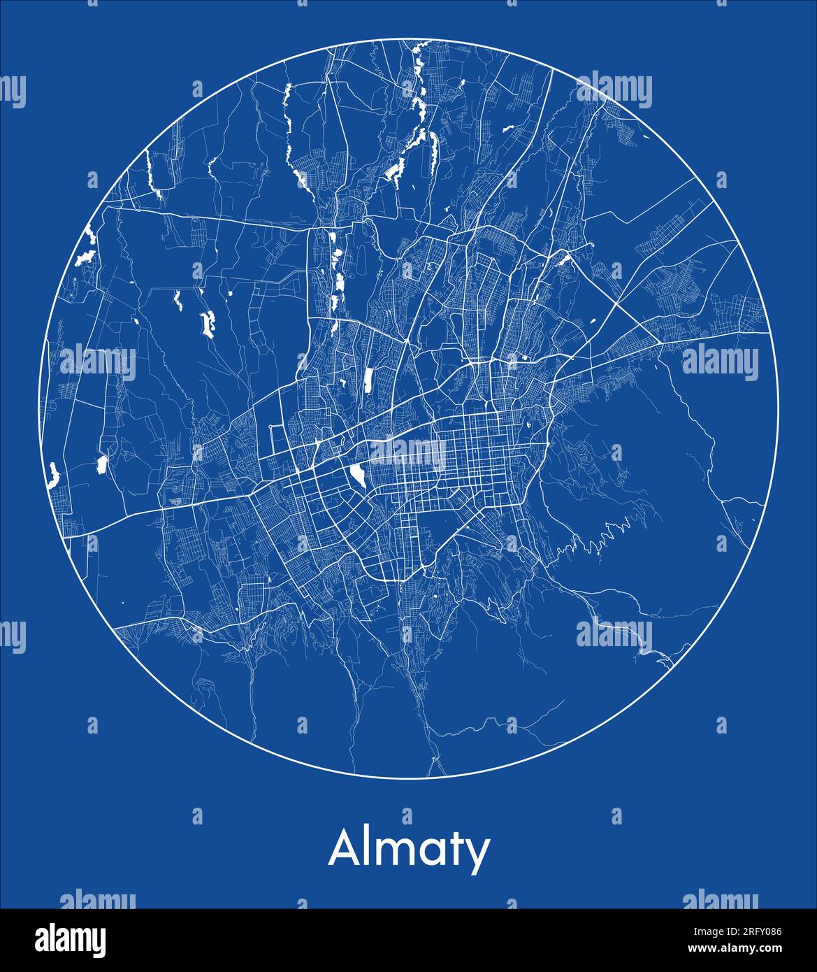 City Map Almaty Kazakhstan Asia blue print round Circle vector ...