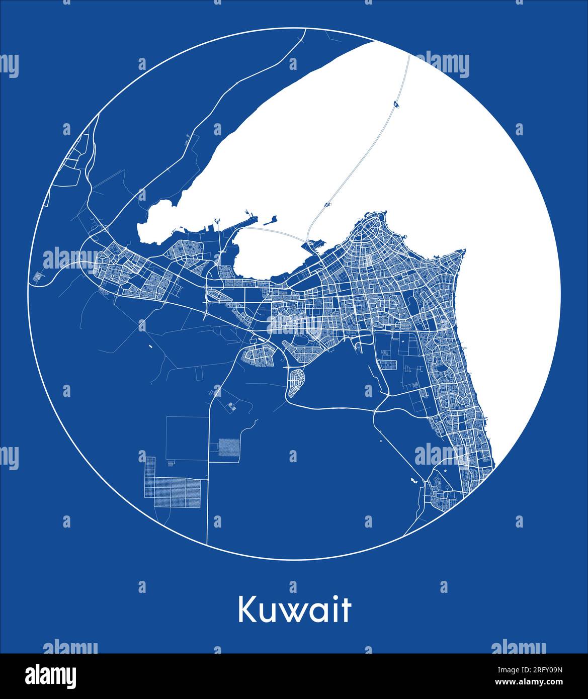 City Map Kuwait Kuwait Asia blue print round Circle vector illustration ...