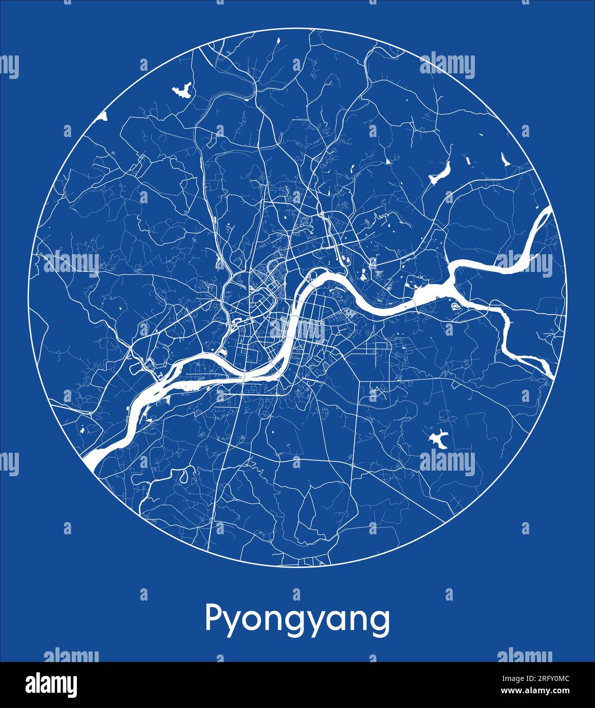 City Map Pyongyang North Korea Asia blue print round Circle vector ...