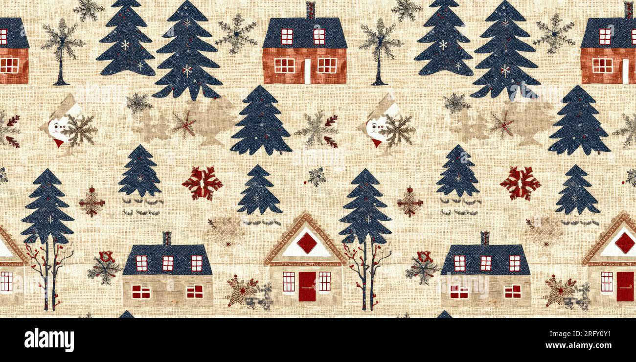Rustic country christmas cottage with primitive hand sewing fabric ...