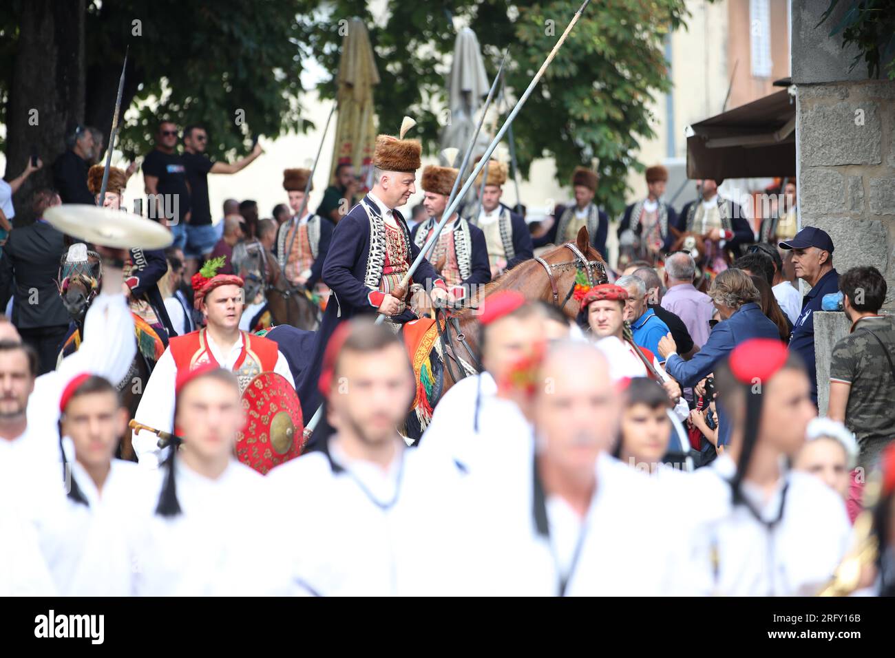 Sinj, Croatia. 06th Aug, 2023. Men wearing traditional knight costumes ...