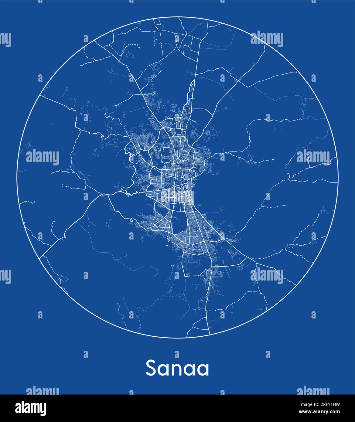 City Map Sanaa Yemen Asia blue print round Circle vector illustration ...
