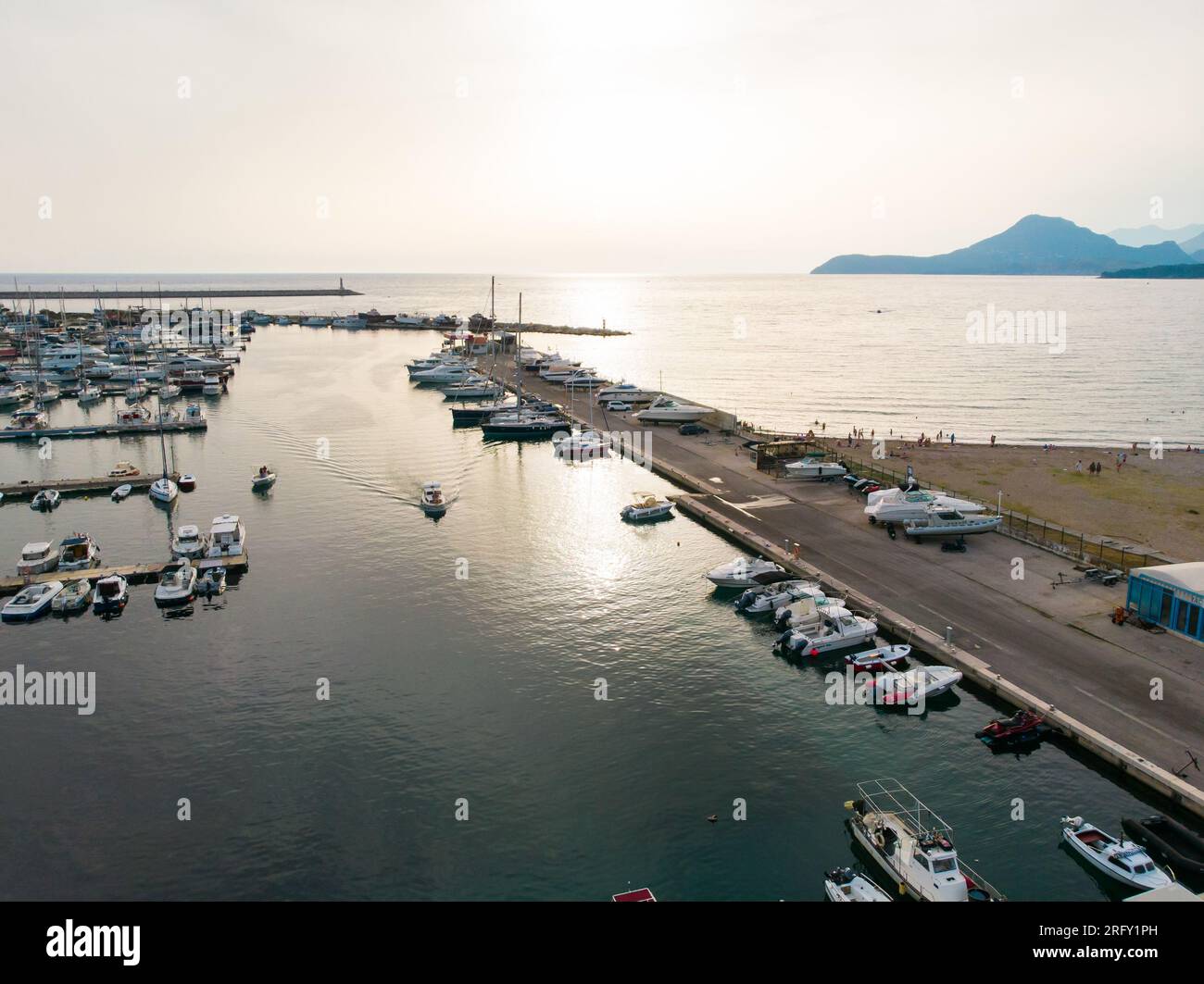 Aerial view of marina in Bar in Montenegro. Harbor for yacht and port ...