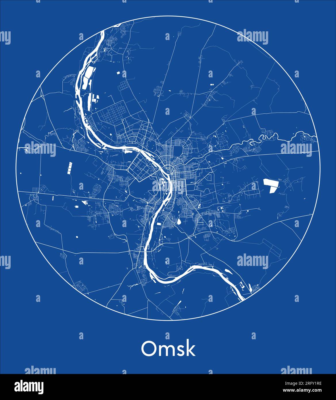 City Map Omsk Russia Asia blue print round Circle vector illustration ...