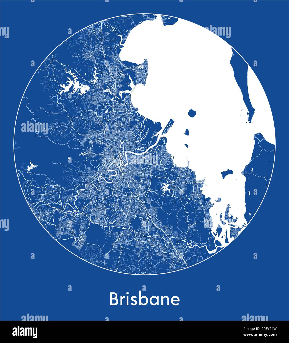 City Map Brisbane Australia blue print round Circle vector illustration ...