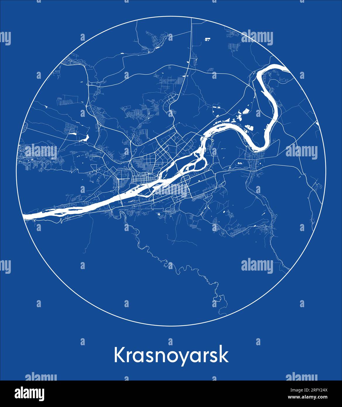 City Map Krasnoyarsk Russia Asia blue print round Circle vector ...