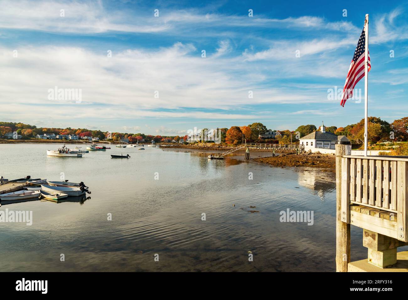 the view of the coastline during the fall in Camp Ellis, Saco, Maine ...