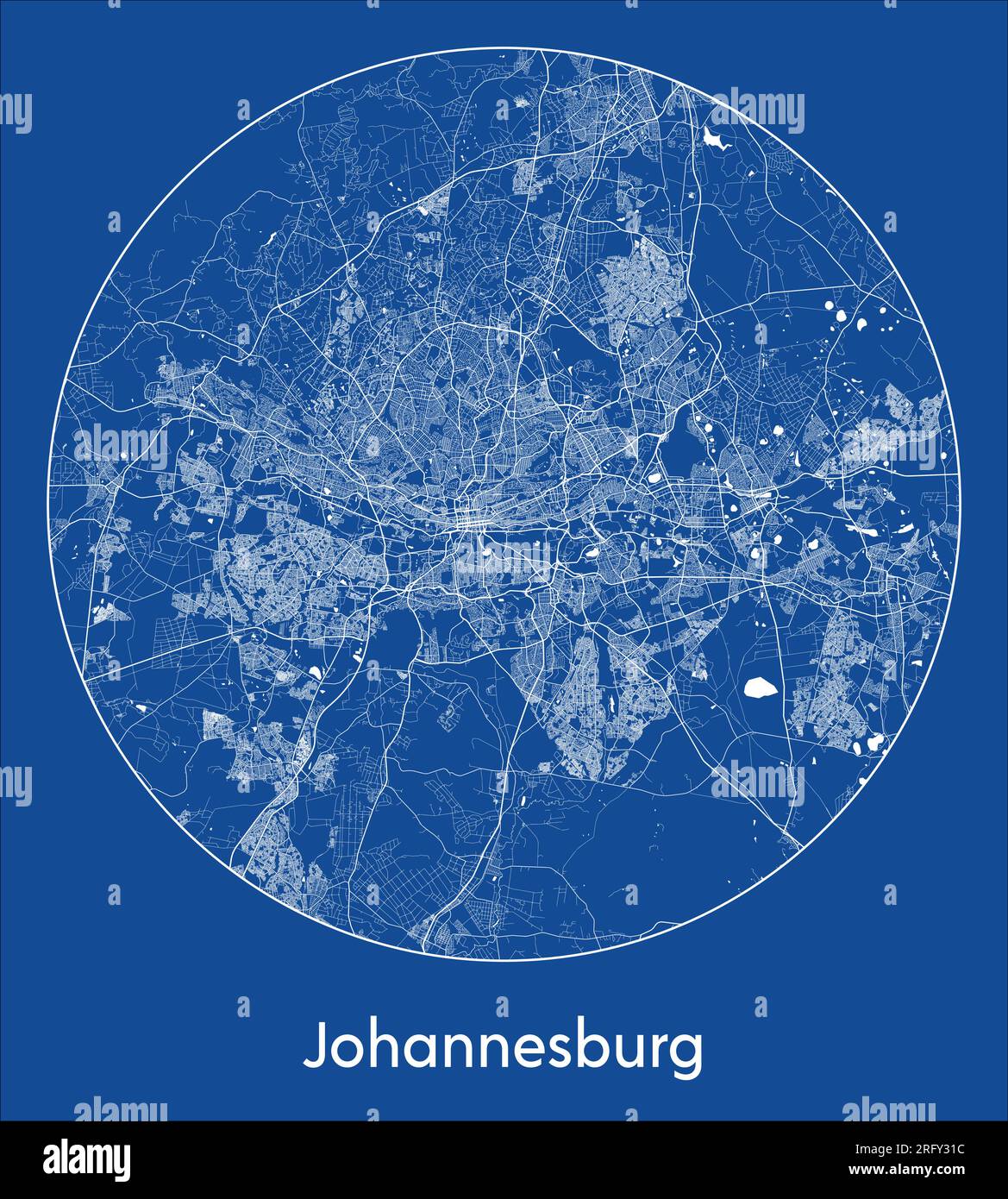 City Map Johannesburg South Africa Africa blue print round Circle ...