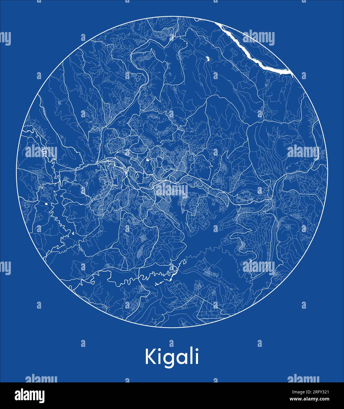City Map Kigali Rwanda Africa blue print round Circle vector ...