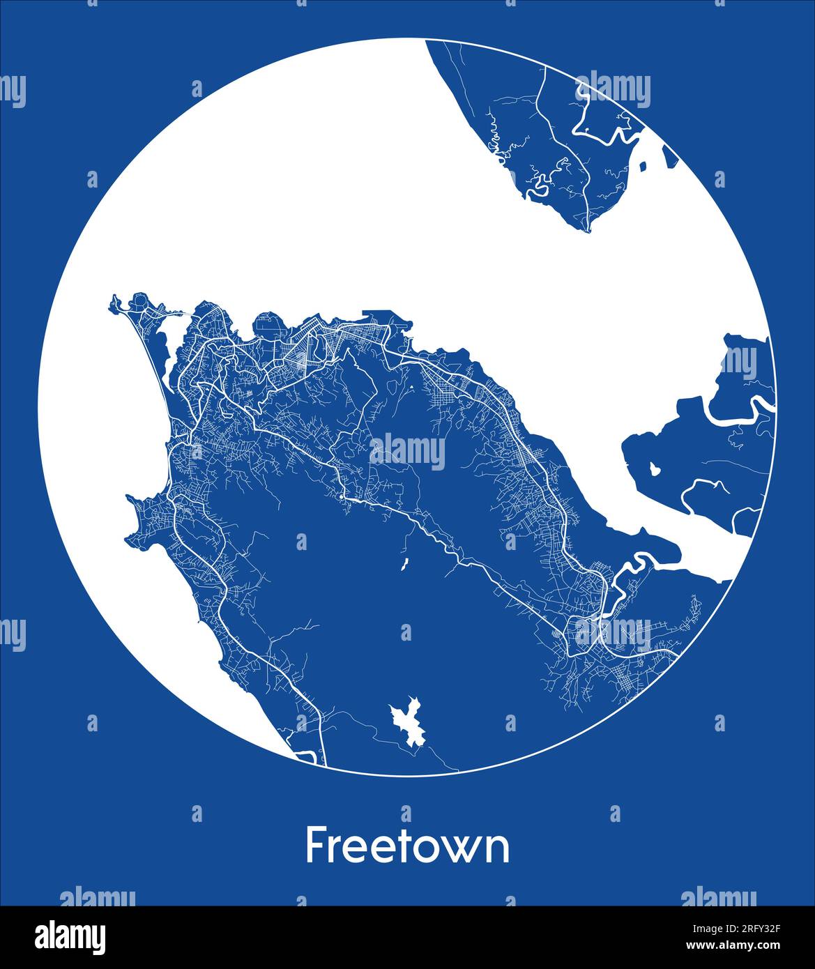 City Map Freetown Sierra Leone Africa blue print round Circle vector ...