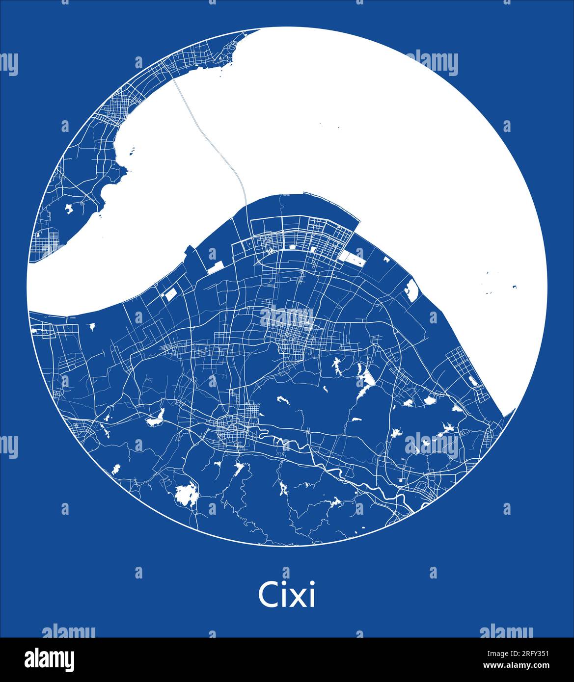 City Map Cixi China Asia blue print round Circle vector illustration Stock Vector Image & Art ...