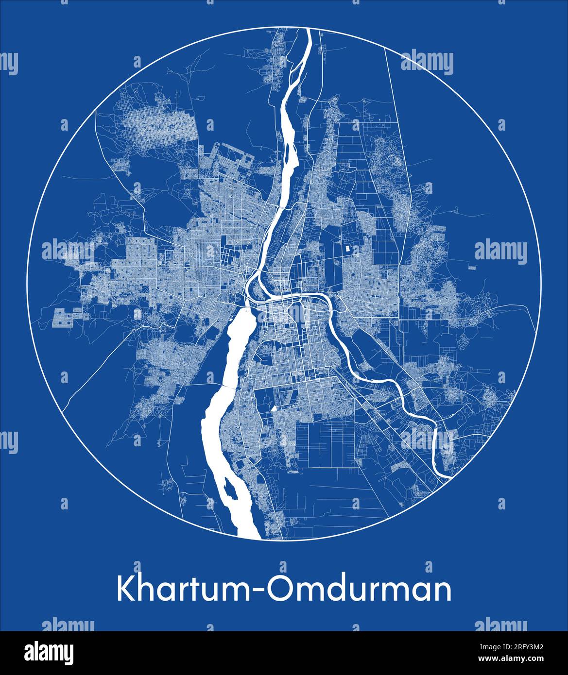 City Map Khartum-Omdurman Sudan Africa blue print round Circle vector ...