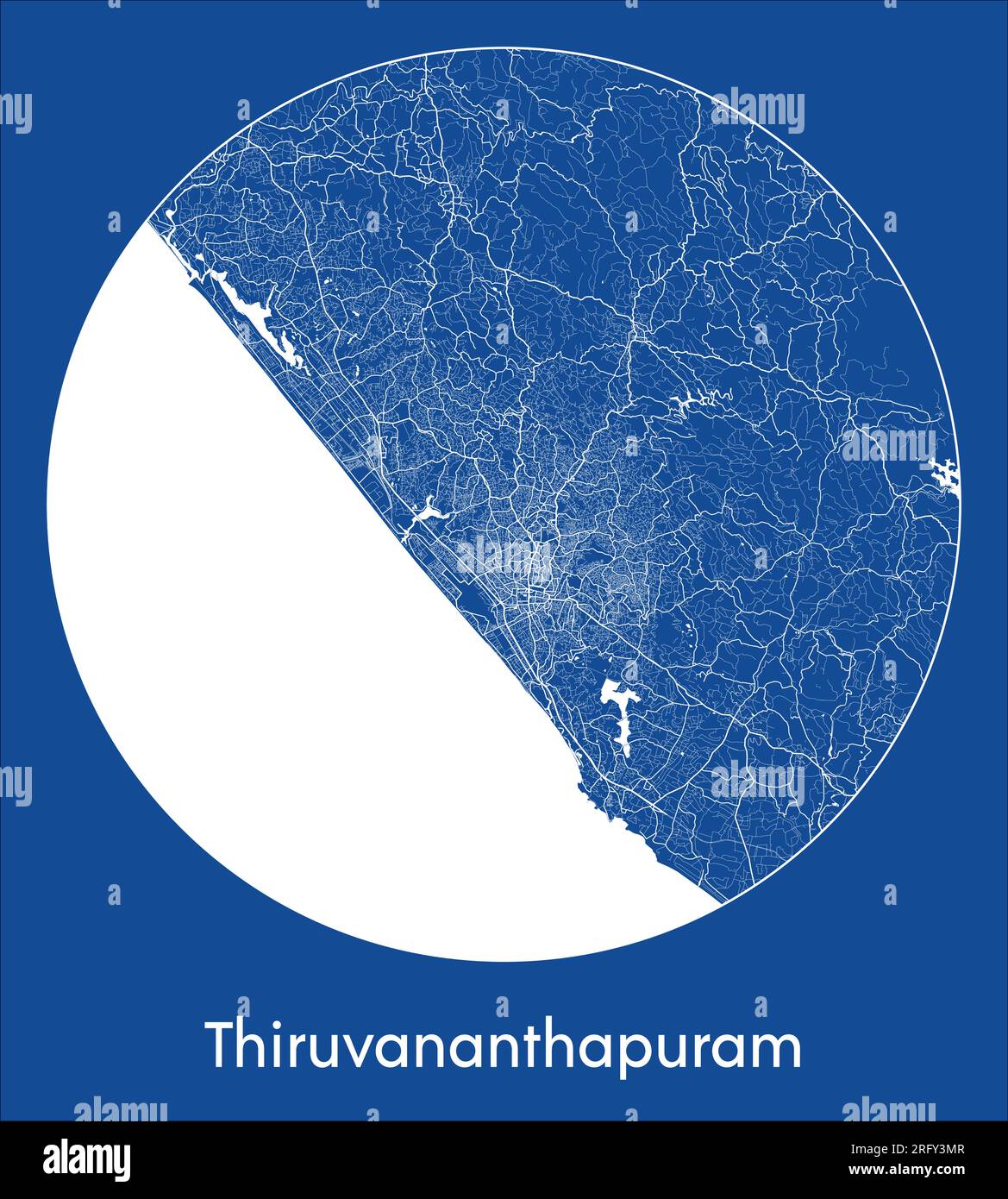 City Map Thiruvananthapuram India Asia blue print round Circle vector ...