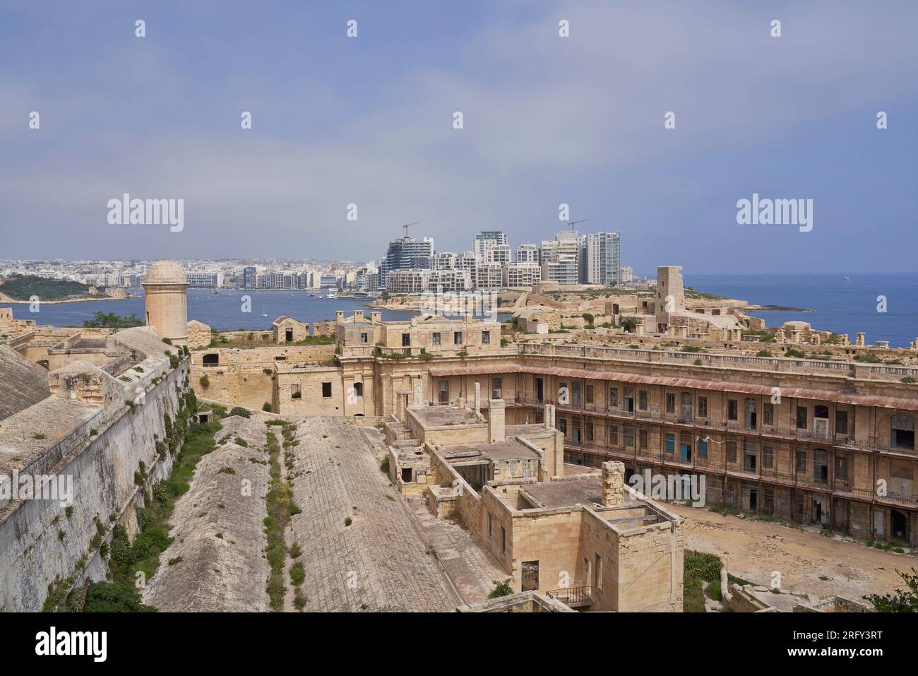 Derelict section of St Elmo Fort on the coast of Valetta in Malta Stock ...