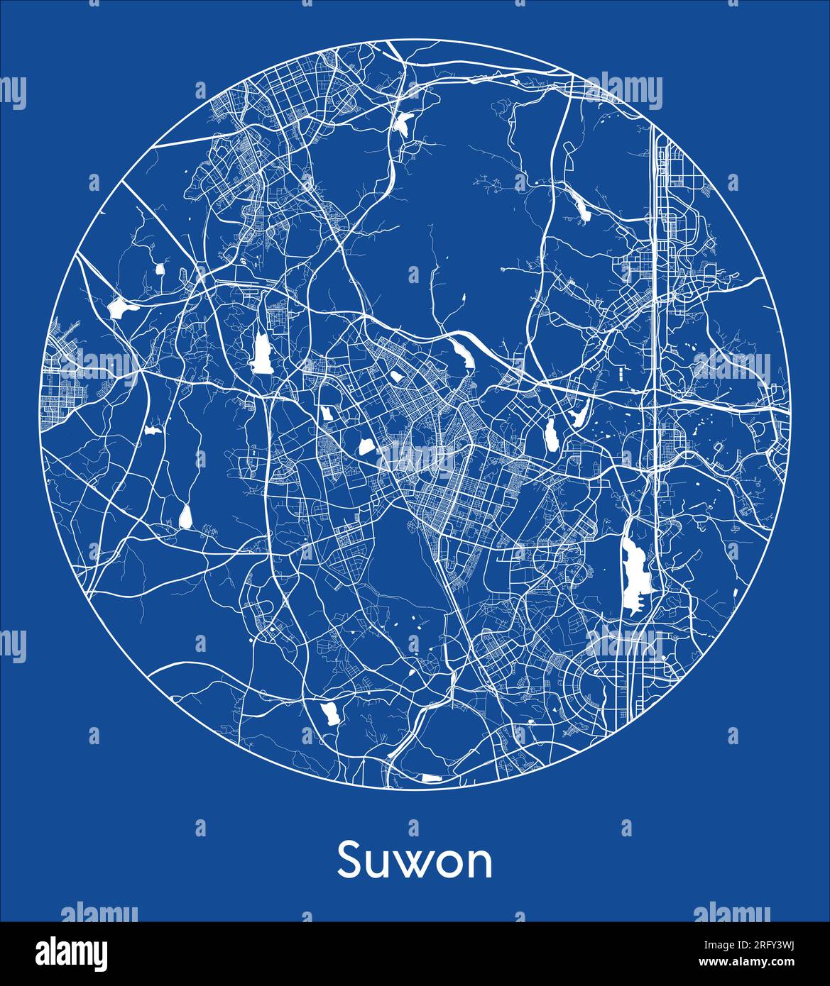 City Map Suwon South Korea Asia blue print round Circle vector ...