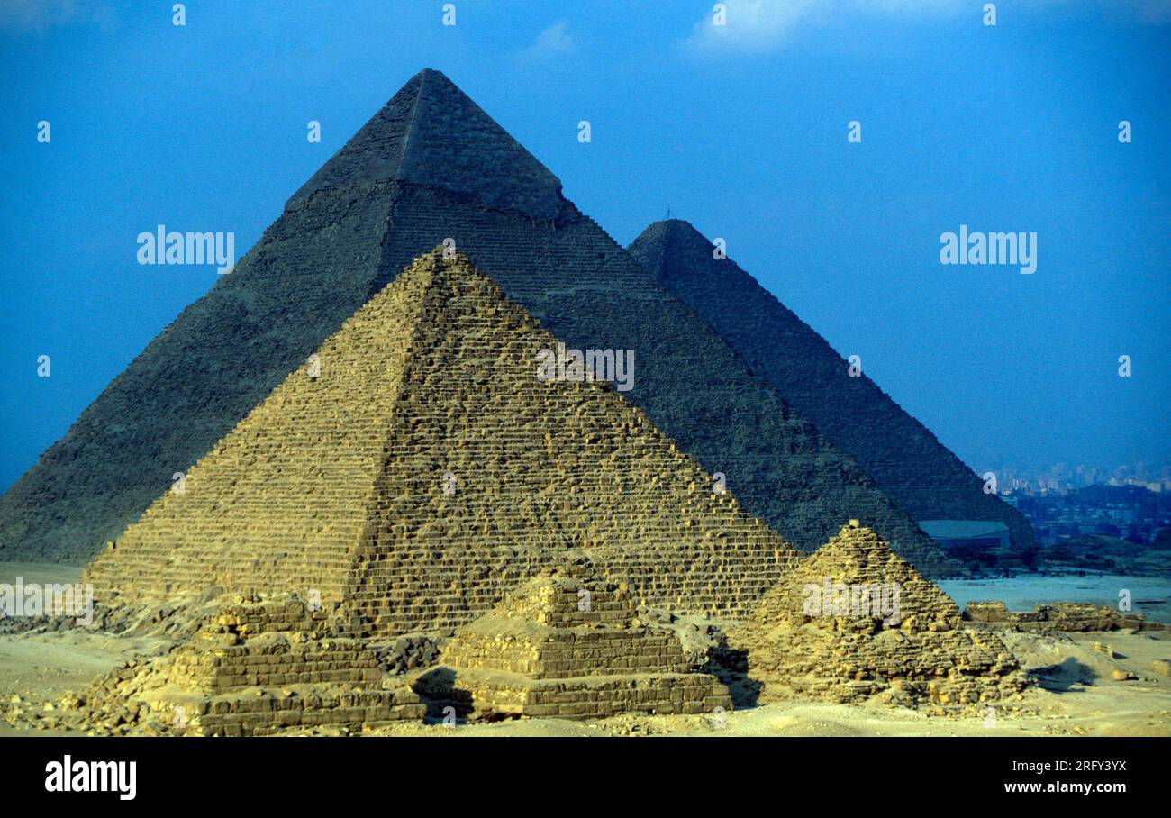 The pyramids of giza near the city of Cairo at the capital of Egypt in ...