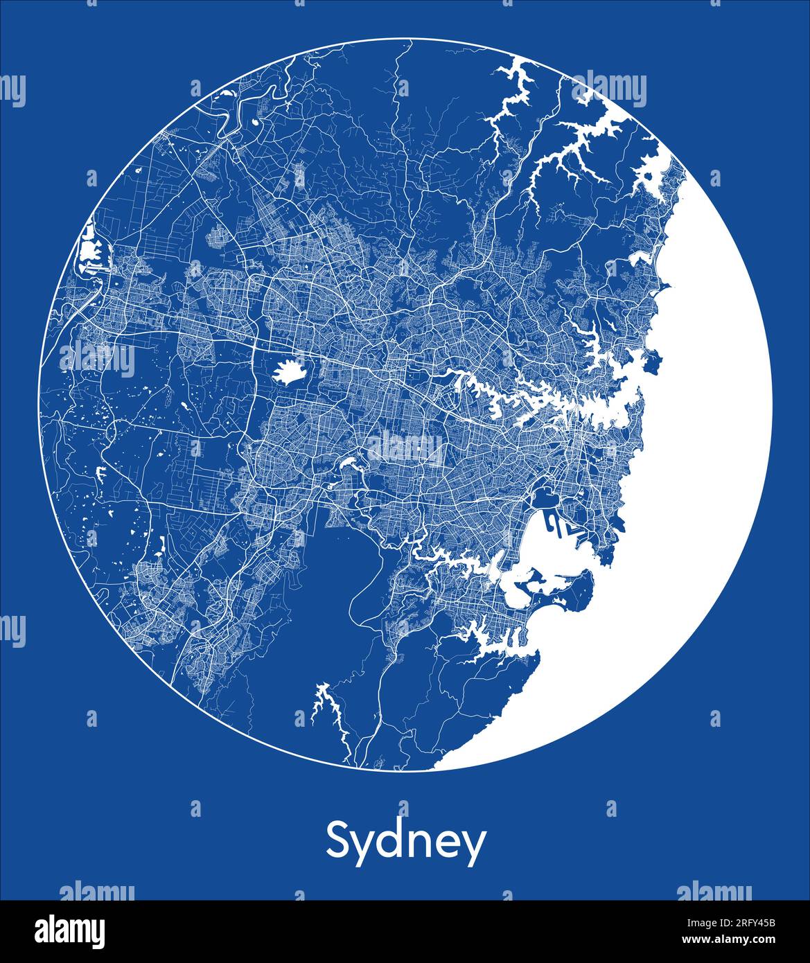 City Map Sydney Australia blue print round Circle vector illustration ...