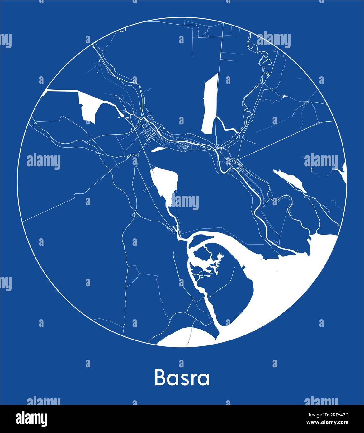 City Map Basra Iraq Asia blue print round Circle vector illustration ...