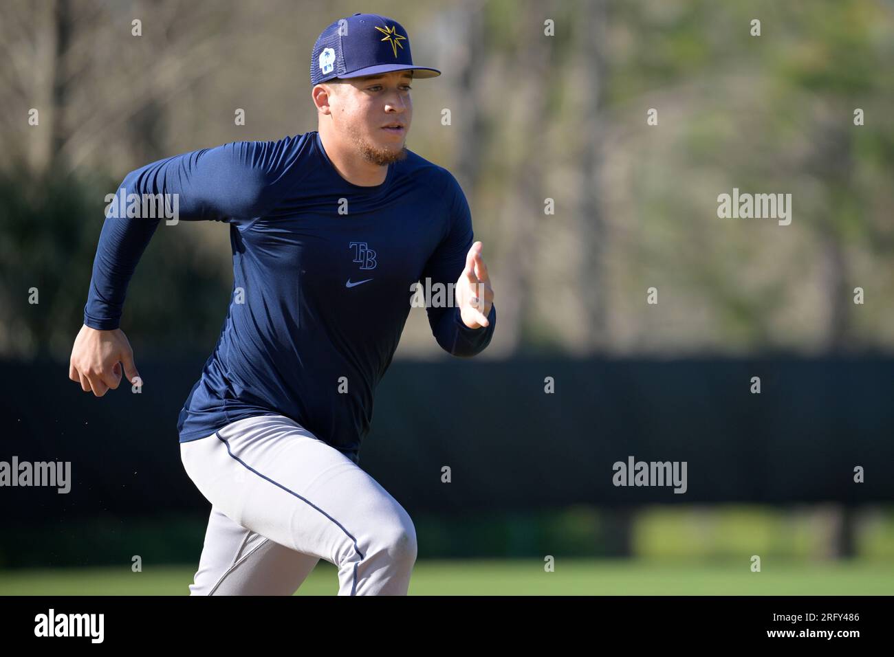 Tampa Bay Rays catcher Roberto Alvarez runs the bases on a field during ...
