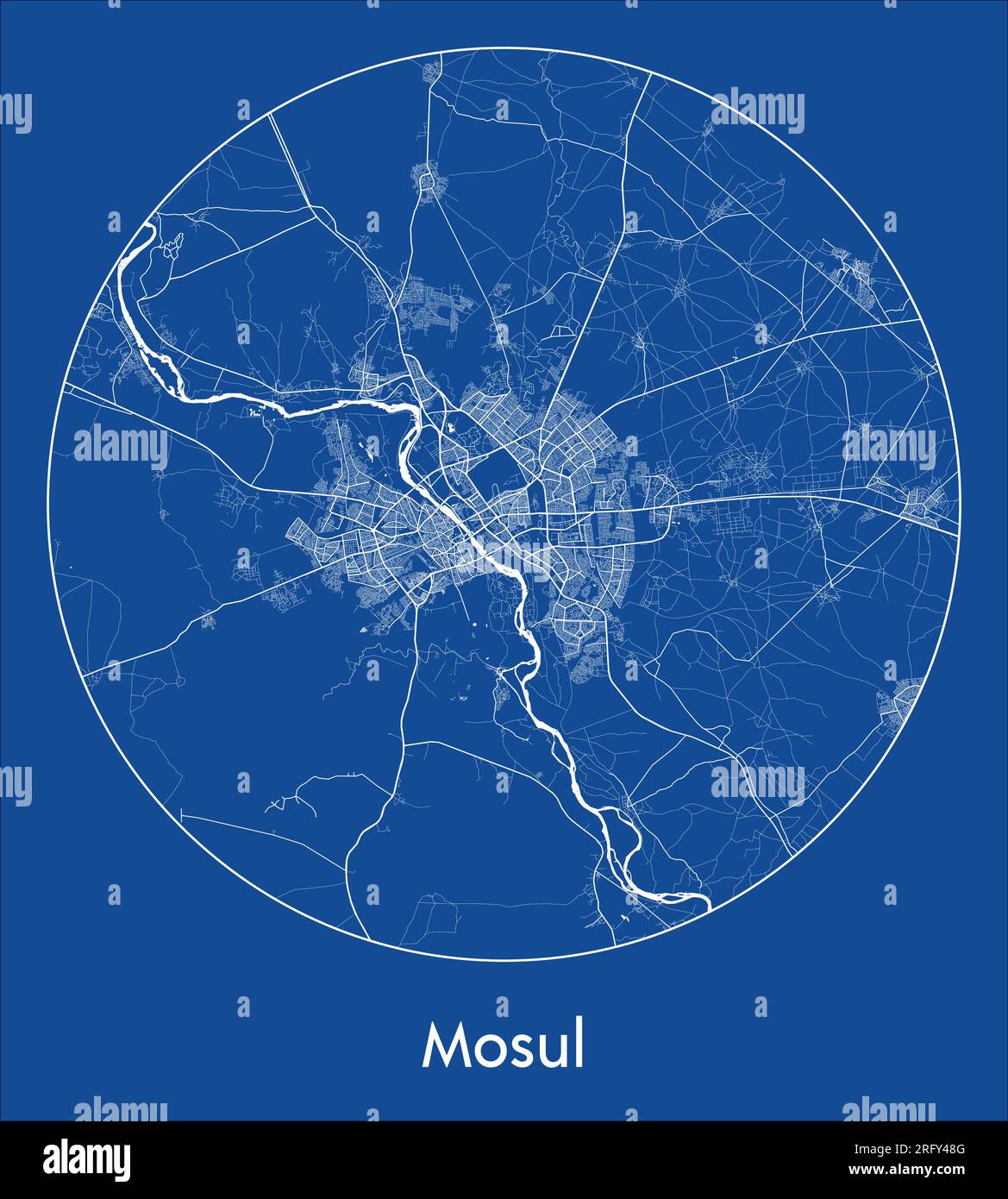 City Map Mosul Iraq Asia blue print round Circle vector illustration ...