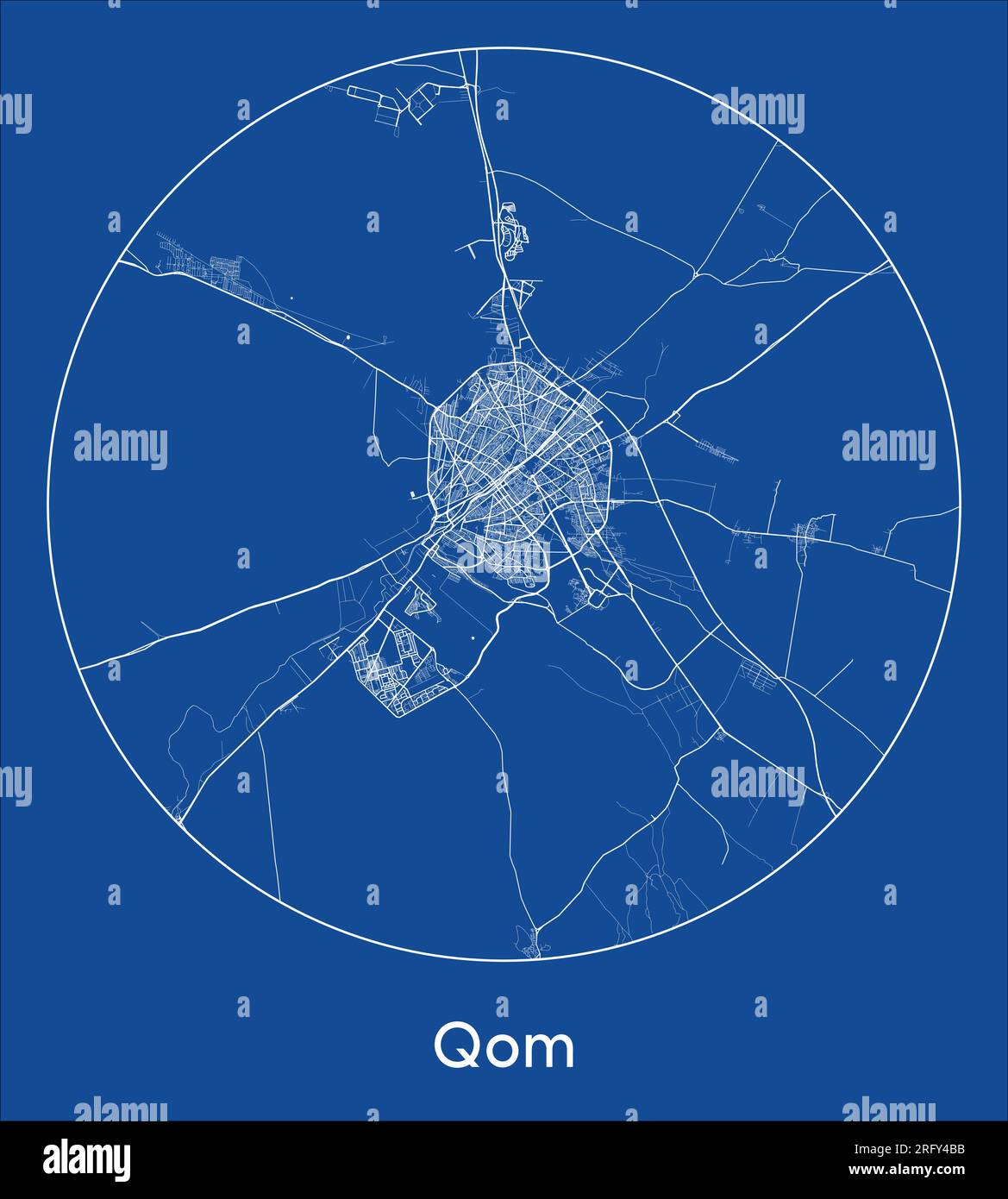 City Map Qom Iran Asia blue print round Circle vector illustration ...