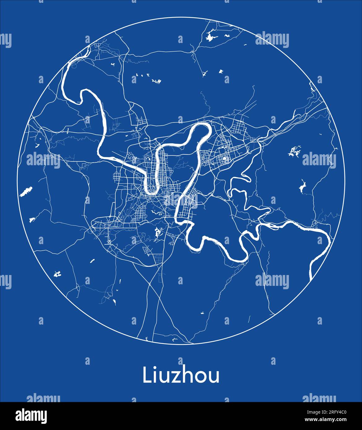 City Map Liuzhou China Asia blue print round Circle vector illustration ...