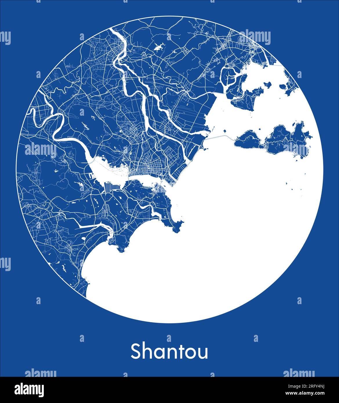 City Map Shantou China Asia blue print round Circle vector illustration ...