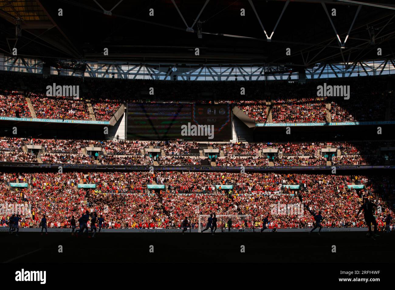 Fans watch the English FA Community Shield final soccer match between ...