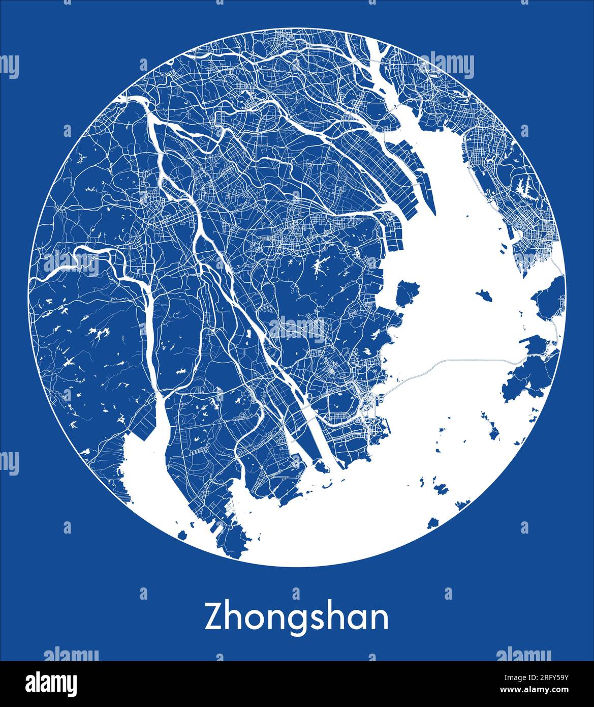 City Map Zhongshan China Asia blue print round Circle vector illustration Stock Vector Image ...