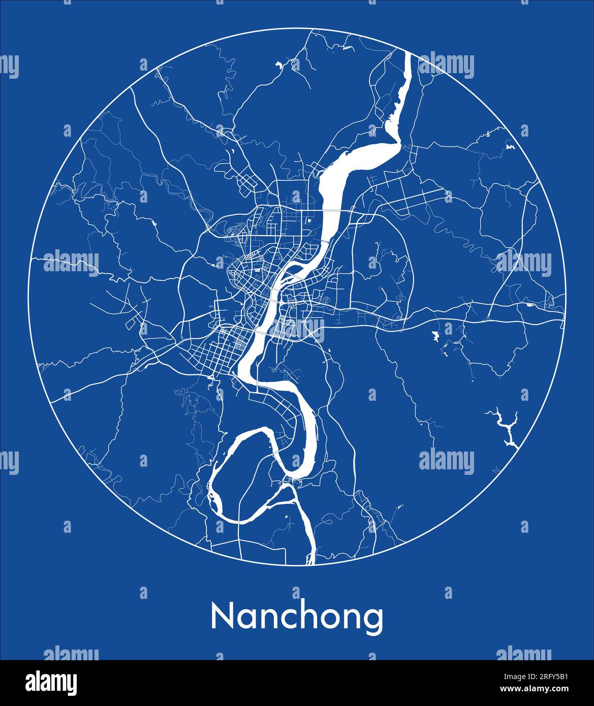 City Map Nanchong China Asia blue print round Circle vector illustration Stock Vector Image ...