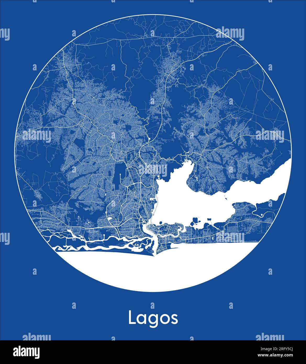 City Map Lagos Nigeria Africa blue print round Circle vector ...