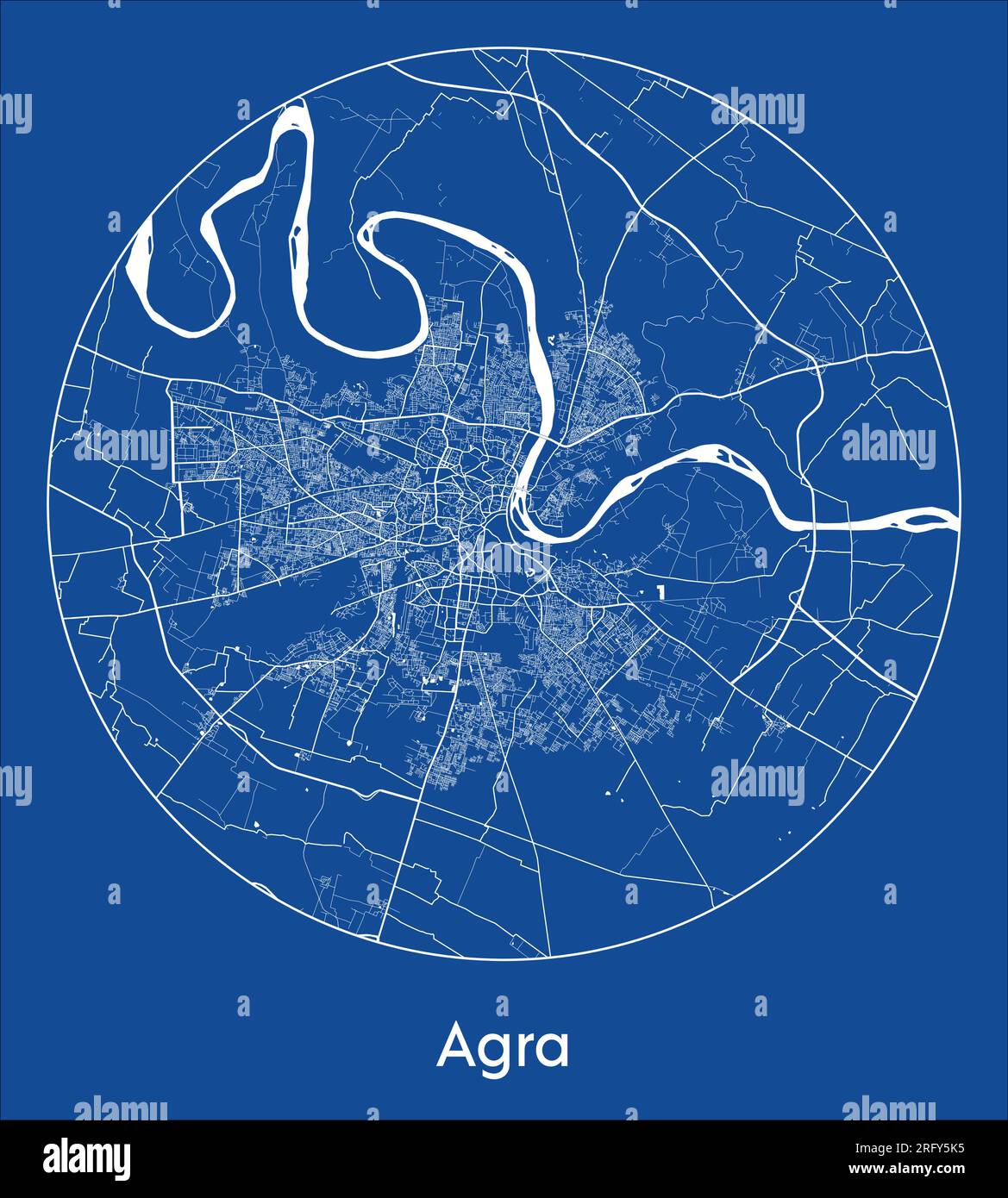 City Map Agra India Asia blue print round Circle vector illustration ...