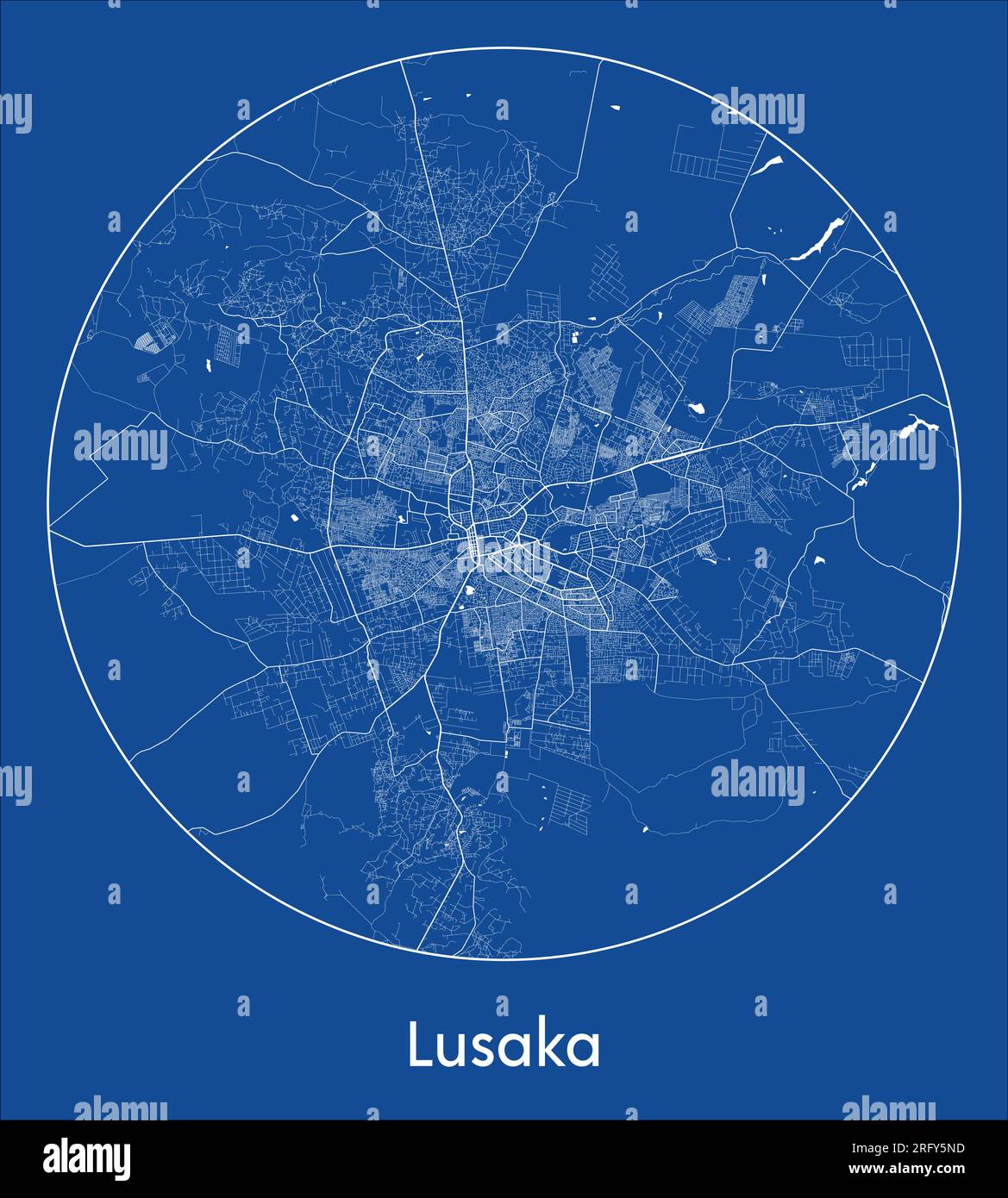 City Map Lusaka Zambia Africa blue print round Circle vector ...