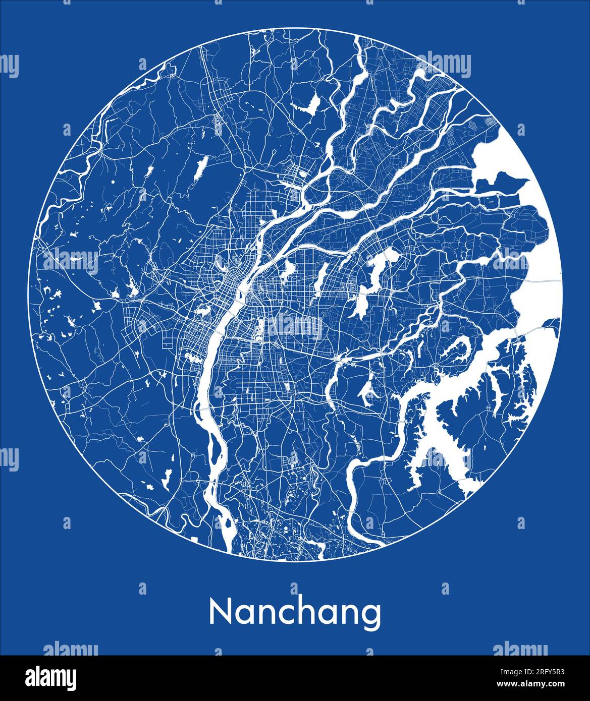 City Map Nanchang China Asia blue print round Circle vector illustration Stock Vector Image ...