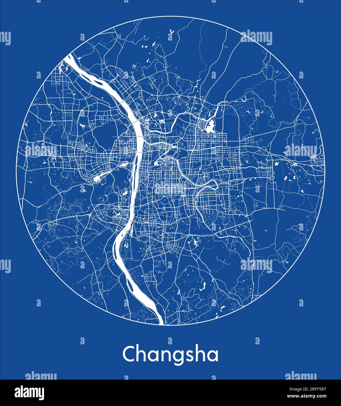 City Map Changsha China Asia blue print round Circle vector ...