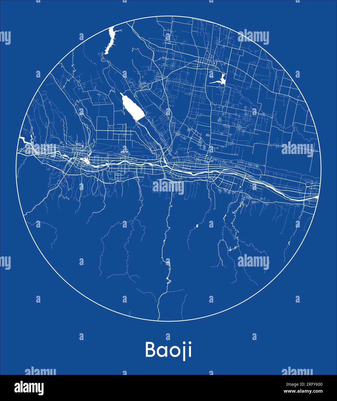 City Map Baoji China Asia blue print round Circle vector illustration ...