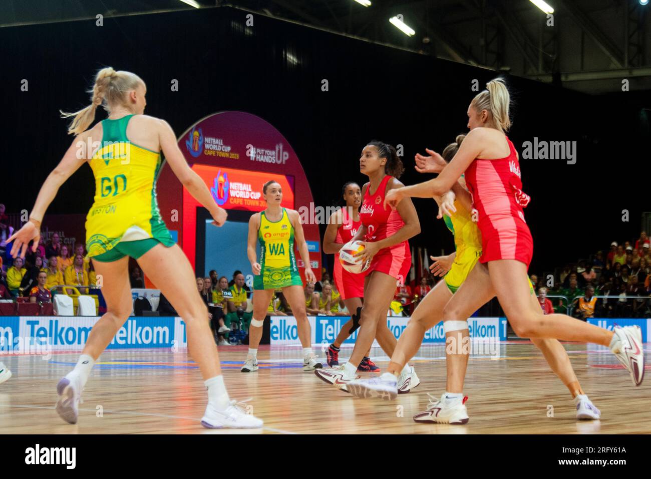 England's Imogen Allison (centre) during the 2023 Netball World Cup ...