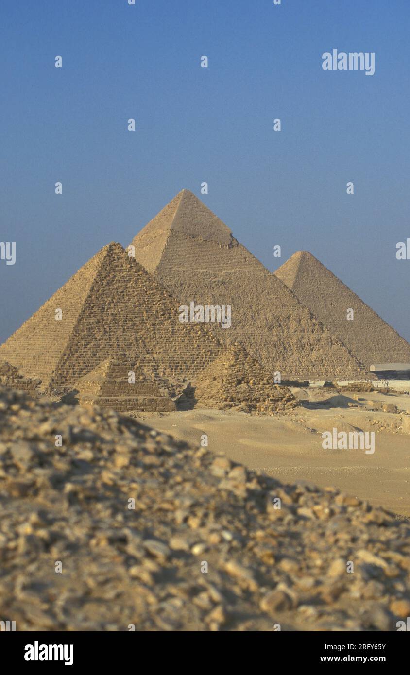 The pyramids of giza near the city of Cairo at the capital of Egypt in ...