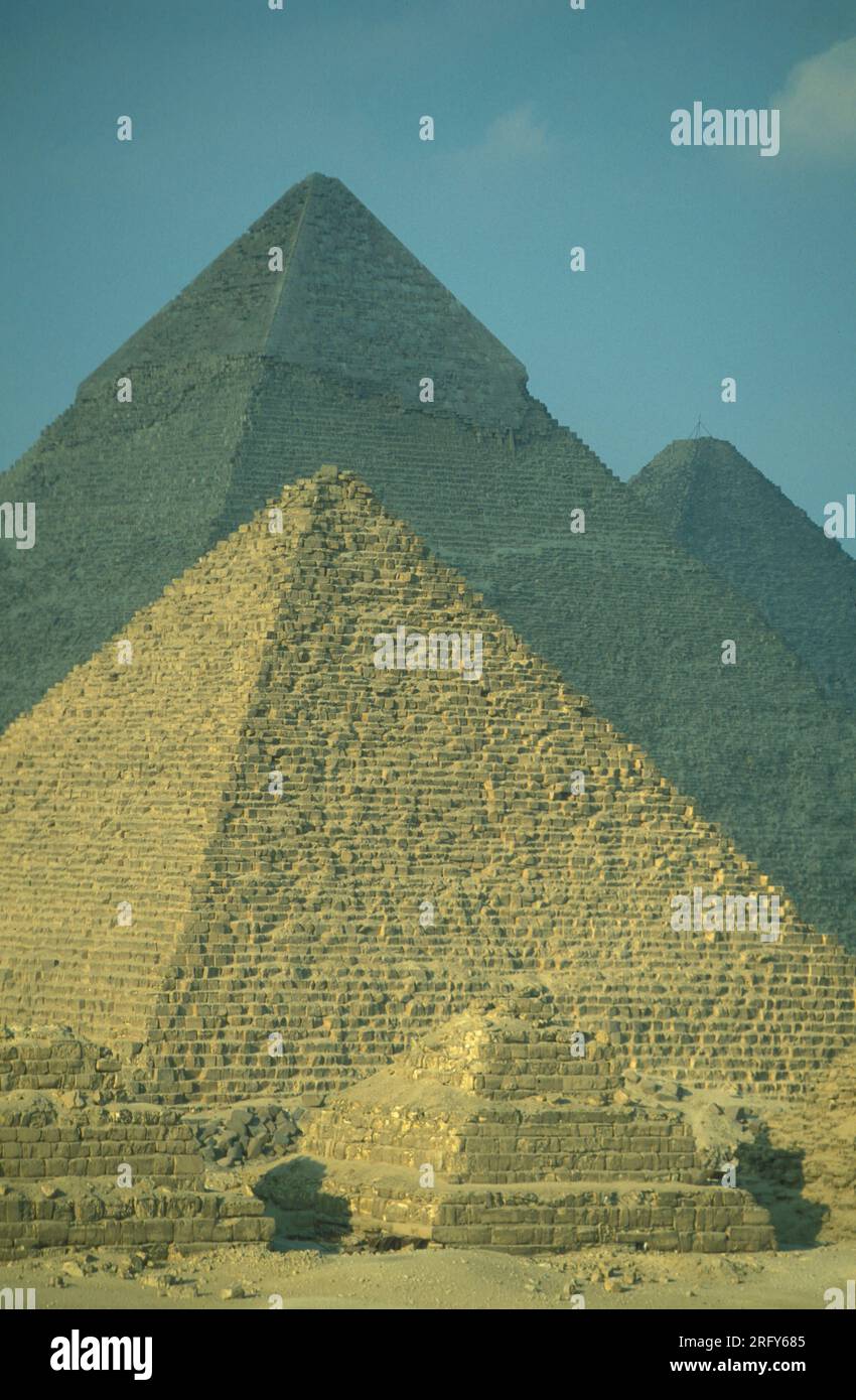 The pyramids of giza near the city of Cairo at the capital of Egypt in ...