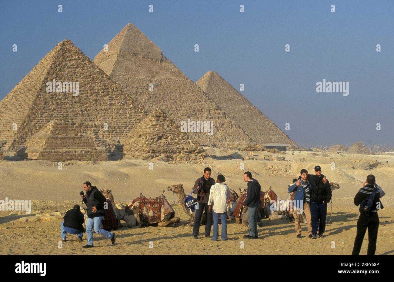 The pyramids of giza near the city of Cairo at the capital of Egypt in ...