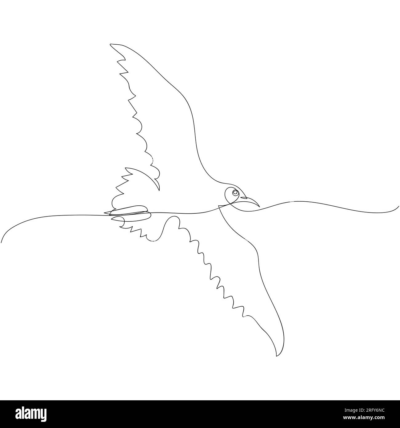 Flying seagull in continuous line art drawing style. Free bird in ...