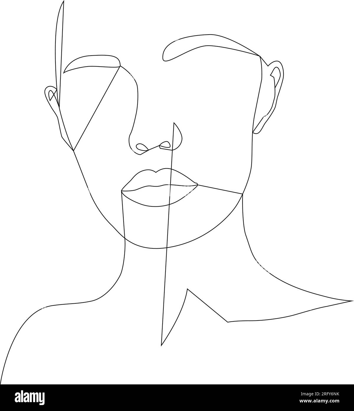 Portrait along the lines. Fashionable linear portrait of a young ...